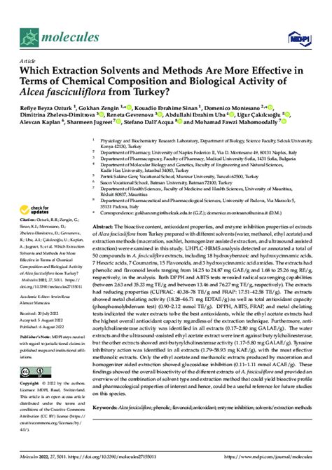 Pdf Which Extraction Solvents And Methods Are More Effective In Terms Of Chemical Composition