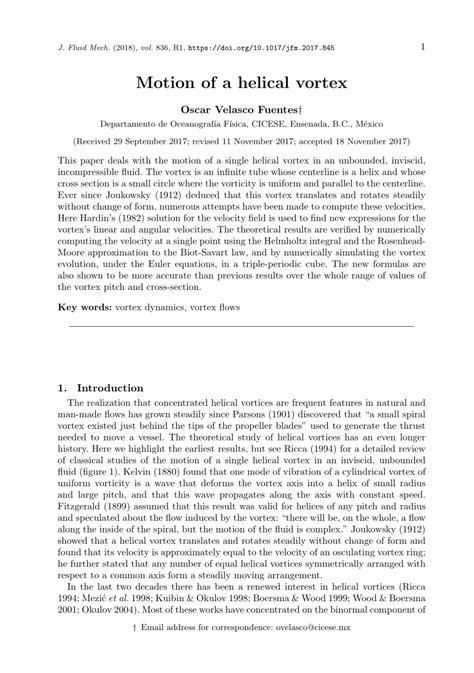 Pdf Motion Of A Helical Vortex