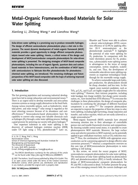 Metal Organic Framework Based Materials For Solar Pdf Physical Chemistry Phases Of Matter