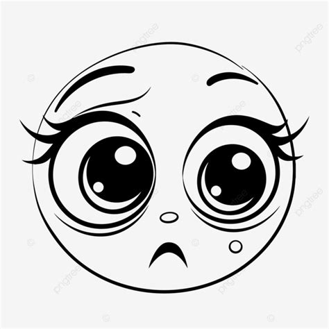 만화 귀여운 소녀 슬픈 얼굴 벡터 일러스트 흑백 기본 간단한 귀여운 만화 슬픈 눈 개요 흰색 배경에 고립 어린이 색칠 페이지 Png 일러스트 및 벡터 에 대한 무료