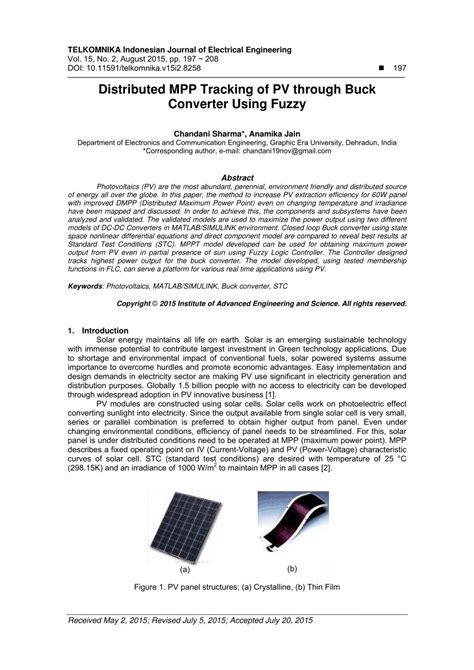 pdf distributed mpp tracking of pv through buck converter using fuzzy