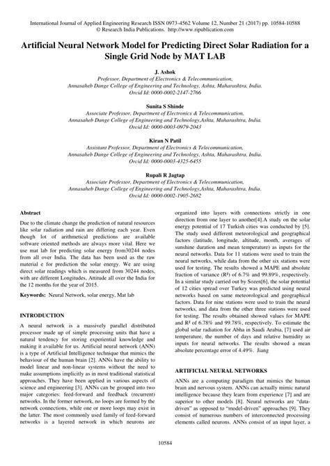 Pdf Artificial Neural Network Model For Predicting Direct Solar Radiation For A Single Grid