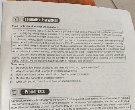 Formative Assessment Read The Text And Answer The Questions It Is Undeniable That Exercise Is
