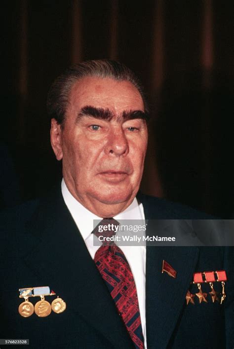 Soviet General Secretary Leonid Brezhnev Wears Medals On His Suit