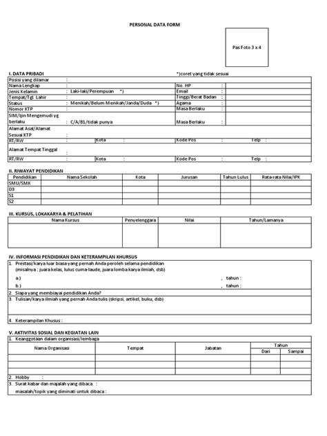 Personal Data Form Pdf
