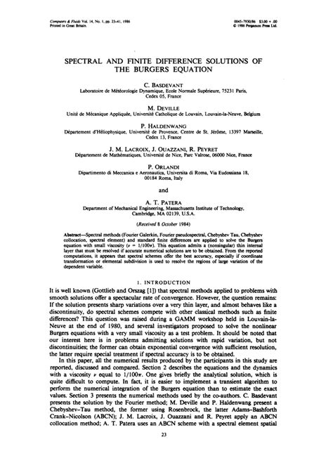 Pdf Spectral And Finite Difference Solutions Of Burgers Equation
