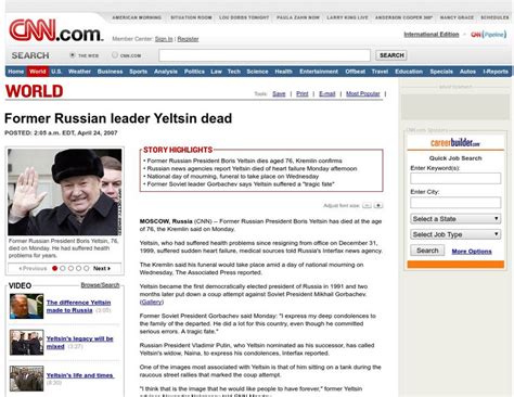 Cnn Former Russian Leader Yeltsin Dead Article For 9th 10th Grade