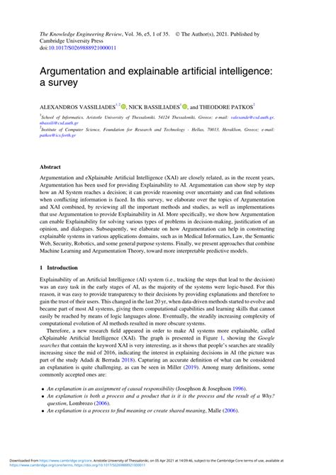 Pdf Argumentation And Explainable Artificial Intelligence A Survey