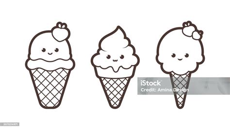와플 컵에 카와이 아이스크림 디저트 검은 윤곽선 만화 스타일의 벡터 일러스트 레이 션 0명에 대한 스톡 벡터 아트 및 기타 이미지 0명 Character Bento