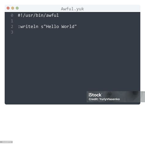 Awful Language Hello World Program Sample In Editor Window Illustration