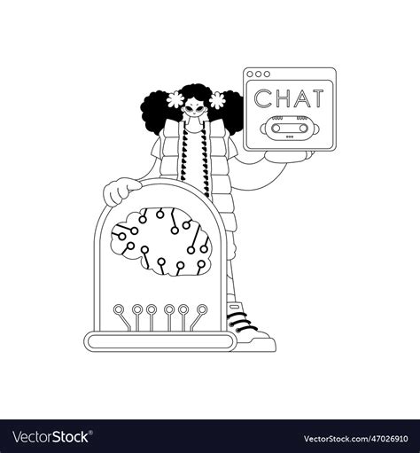 Girl Grasps Ai Model A Linear Image In Form Vector Image