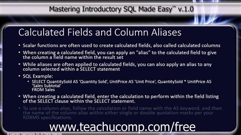 Sql Training Structured Query Language Tutorial Calculated Fields And Column Aliases Lesson