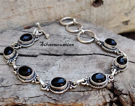 Handmade Black Onyx Sterling Silver Bracelet Womens Gemstone Jewelry