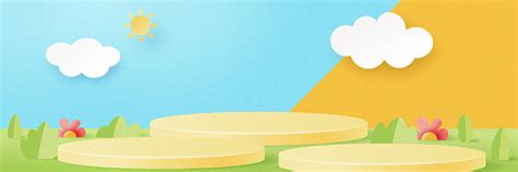 3d 용지 절단 추상 최소 기하학적 모양 템플릿 배경 여름 철 자연 경관 장면에 노란색 실린더 연단 벡터 그림입니다 3차원 형태에 대한 스톡 벡터 아트 및 기타 이미지