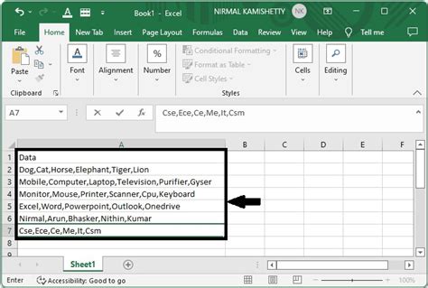 how to add spaces after commas in excel