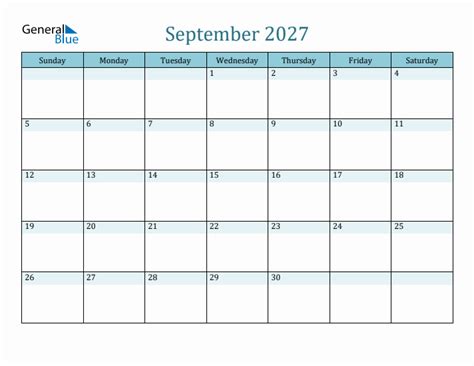 September 2027 Monthly Calendar Pdf Word Excel