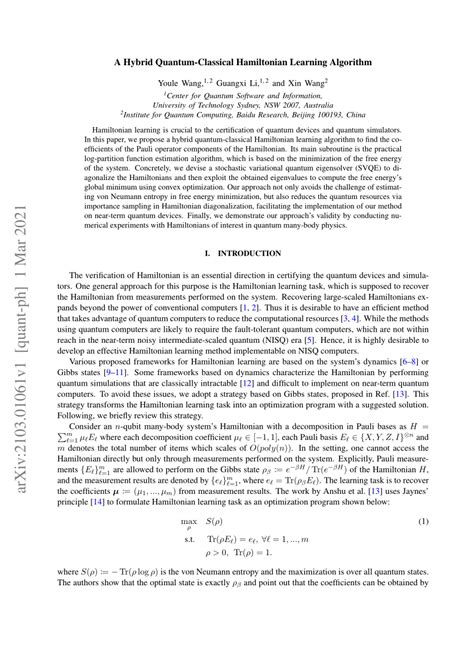 Pdf A Hybrid Quantum Classical Hamiltonian Learning Algorithm