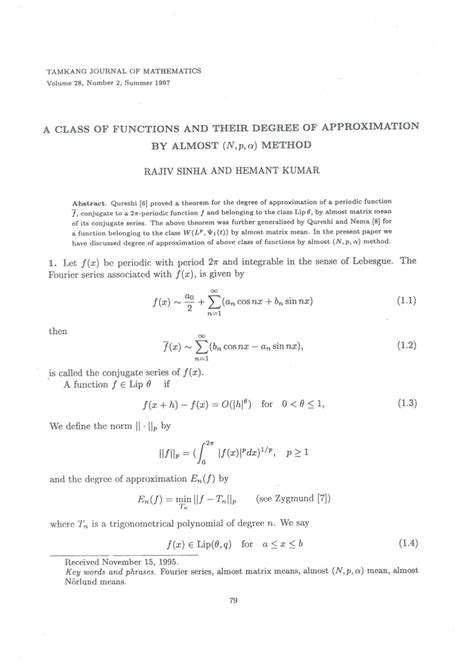 Pdf A Class Of Functions And Their Degree Of Approximation By Almost