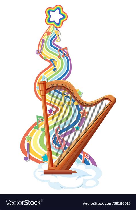 Harp With Melody Symbols On Rainbow Wave Vector Image Harp With Melody Symbols On Rainbow Wave Vector Image
