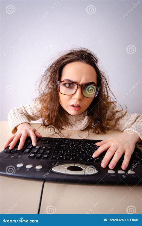 Funny Nerd Girl Working On Computer Stock Image Image Of Hacking Girl 159283263