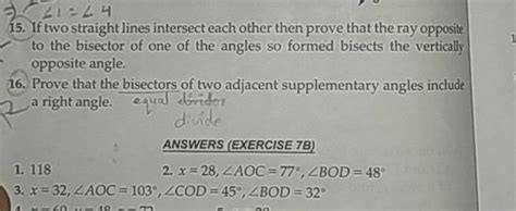 15 If Two Straight Lines Intersect Each Other Then Prove That The Ray Op