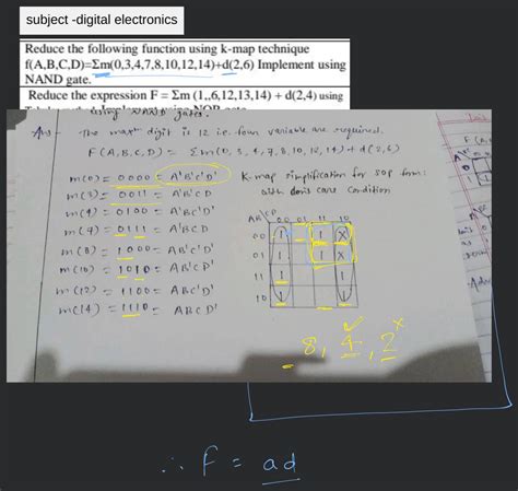 Reduce The Following Function Using K Map Technique Fa B C Dsigma