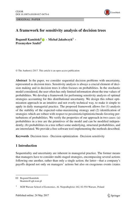 Pdf A Framework For Sensitivity Analysis Of Decision Trees