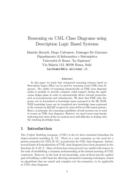 Pdf Reasoning On Uml Class Diagrams Using Description Logic Based Systems