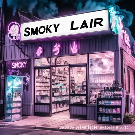 Anime Vape Shop Interior Welcome to Smoky Lair | AI Art Generator