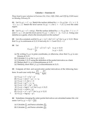 Calculus Exercises Calculus Exercise Sheet Please Hand In Your Solutions To The