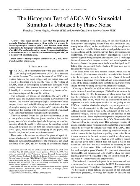 Pdf The Histogram Test Of Adcs With Sinusoidal Stimulus Is Unbiased By Phase Noise