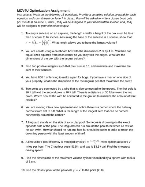 MCV U Optimization Questions Studocu