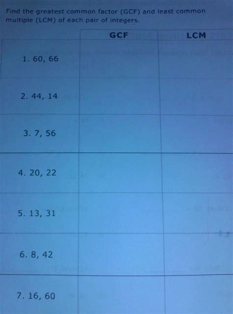 Find The Greatest Common Factorgcfand Least Common Factor Multiplelcmof Each Pair Of