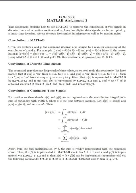 Solved This Assignment Explains How To Use MATLAB To Perform Chegg