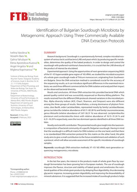 Pdf Identification Of Bulgarian Sourdough Microbiota By Metagenomic Approach Using Three