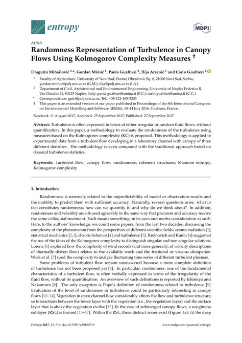 Pdf Randomness Representation Of Turbulence In Canopy Flows Using Kolmogorov Complexity Measures