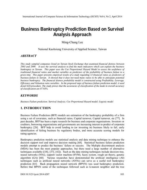 business bankruptcy prediction based on survival analysis approach pdf