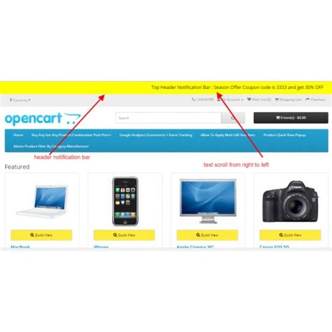 Opencart Top Header Notification Bar
