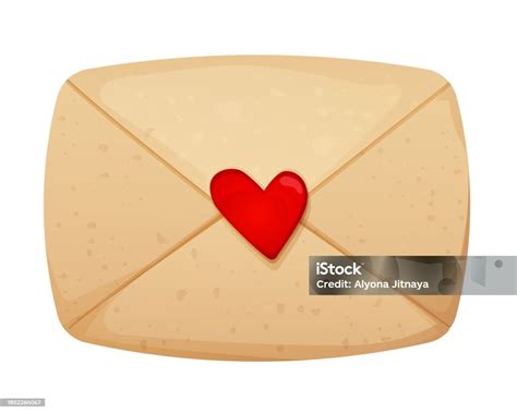 봉투 왁스 씰 심장 모양 밧줄과 연애 편지 흰색 배경에 고립 된 만화 스타일 벡터 일러스트 레이 션 갈색에 대한 스톡 벡터 아트 및 기타 이미지 Istock