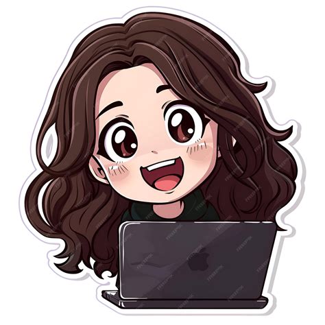 Productivity Sticker Ecstatic Dark Chibi Contour Vector White Background Detailed Premium Ai
