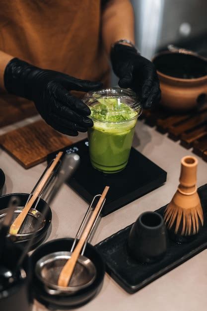 Premium Photo Matcha Japanese Green Tea Making Process Female Hands