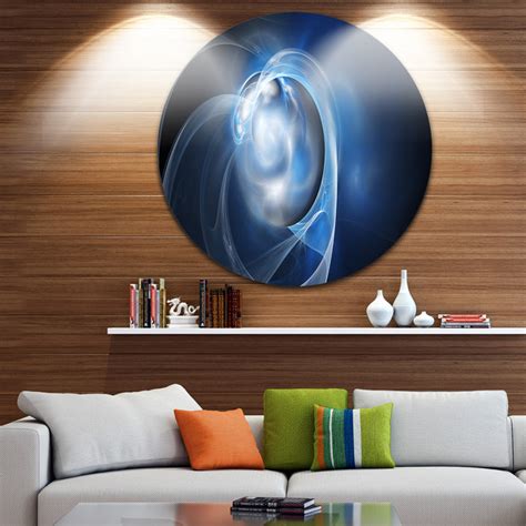 Fractal Lighting In Dark Blue Abstract Digital Round Wall Art Disc Of