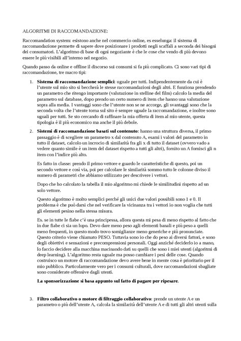 Algoritmi Di Raccomandazione Docsity
