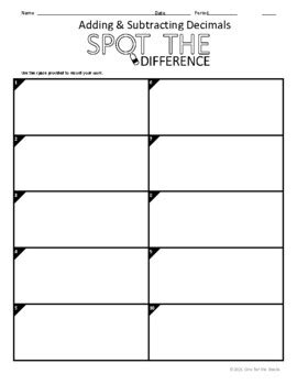 Adding Subtracting Decimals Self Checking Digital Spot The Difference Activity