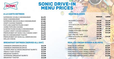 Sonic Menu And Prices In Usa 2024 Sonic Menu Sonic Menu Prices Menu Restaurant