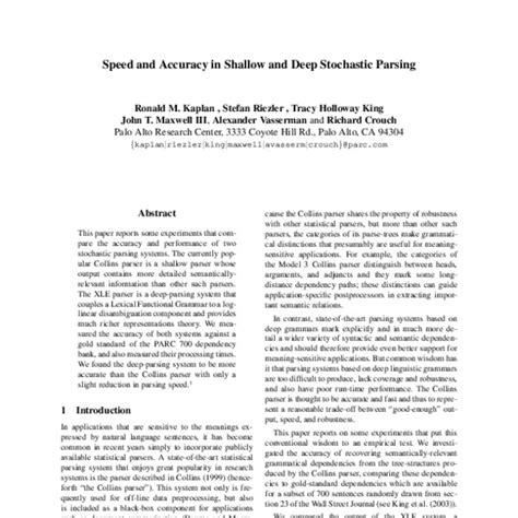 Speed And Accuracy In Shallow And Deep Stochastic Parsing Acl Anthology