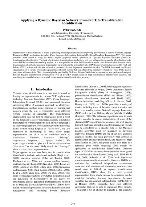 Pdf Applying A Dynamic Bayesian Network Framework To Transliteration