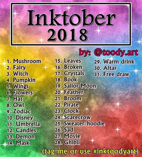 Hi Guys I Created My Own Prompt List For Inktober 2018 Feel Free To
