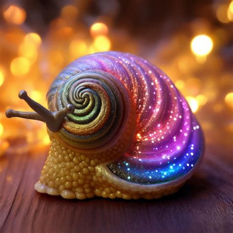 Premium Ai Image Sparkle A Cute Snail With A Shiny Shell In A Colorful Macro Shot