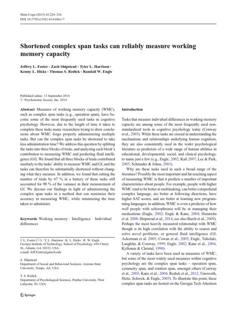 shortened complex span tasks can reliably measure working memory